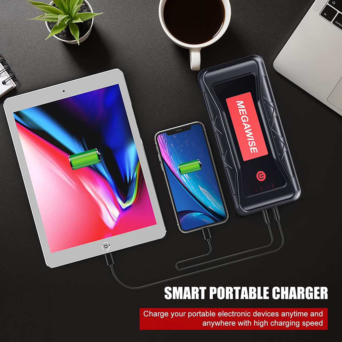 MEGAWISE 2500A Peak 21800mAh Car Jump Starter, Portable Power Pack for ...